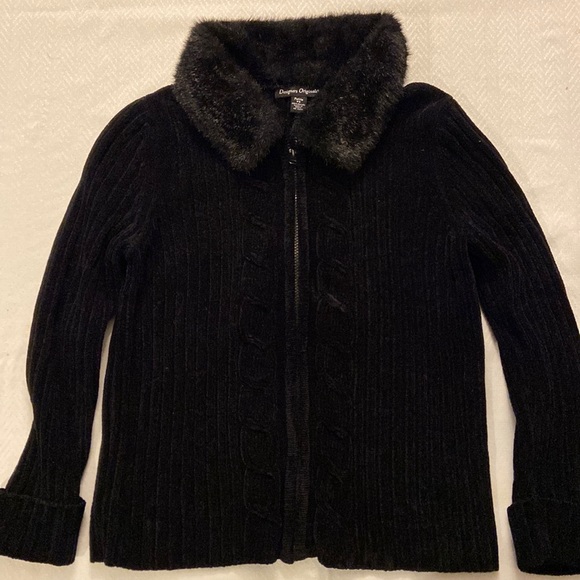 Designers Originals | Sweaters | Fur Collar Zip Up Velour Sweater ...